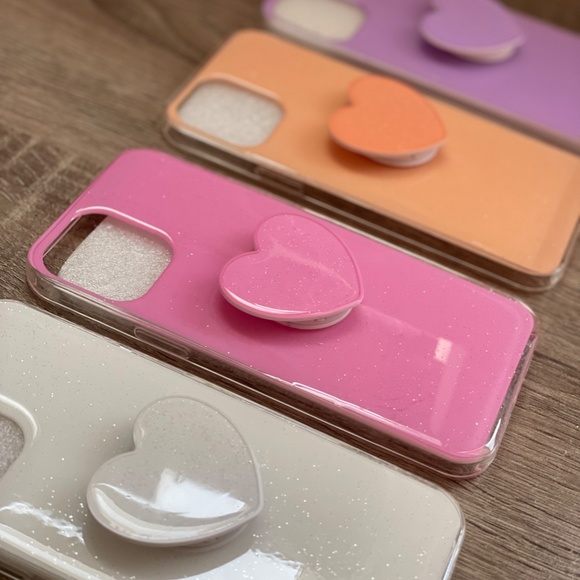 Accessories | Apple Iphone Cute Glitter Hearth Pop Socket Case | Poshmark
